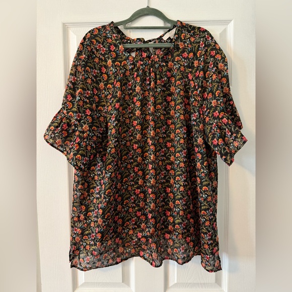 LOFT | Tops | Loft Plus Size 8 Sheer Black Floral Top | Poshmark